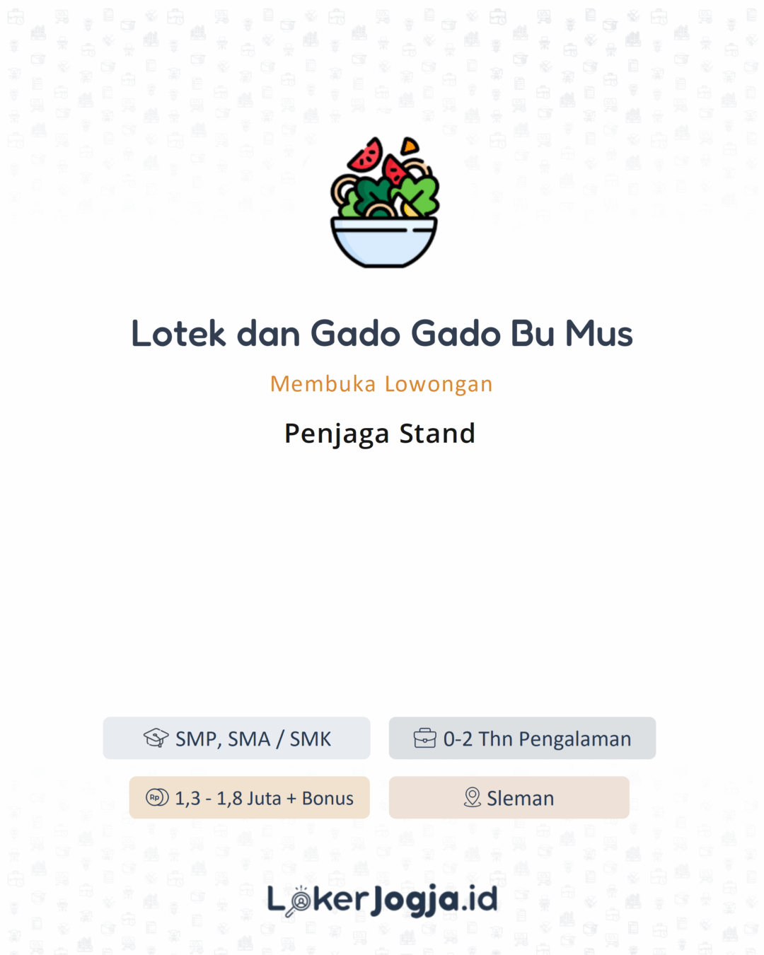 Lowongan Kerja Penjaga Stand di Lotek dan Gado Gado Bu Mus - LokerJogja.ID