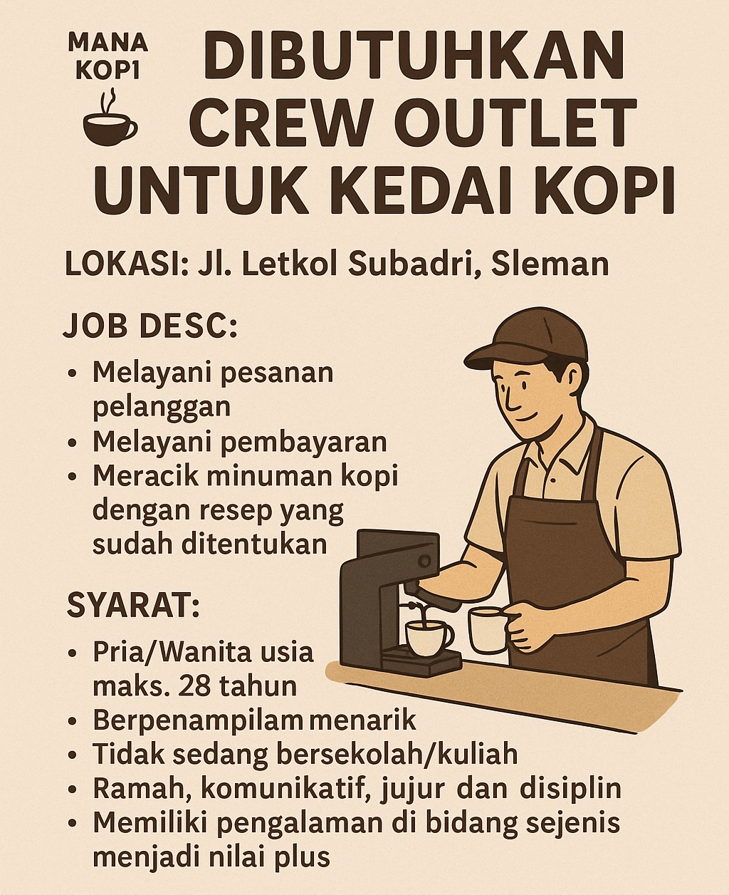Lowongan Kerja Crew Counter di MANA Kopi - LokerJogja.ID