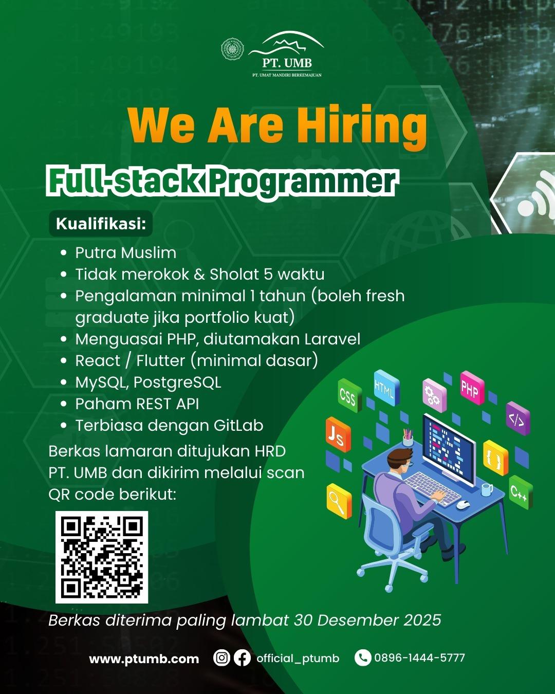 Lowongan Kerja Full Stack Programmer di PT. Umat Mandiri Berkemajuan - LokerJogja.ID
