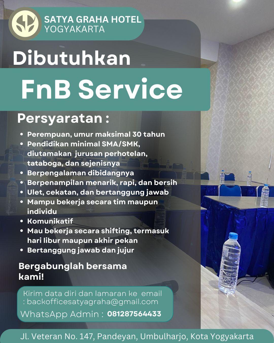 Lowongan Kerja FnB Service - Teknisi di Satya Graha Hotel - LokerJogja.ID