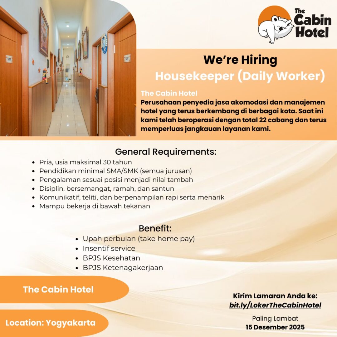 Lowongan Kerja Housekeeper (Daily Worker) - Gardener Staff - Front Desk ...