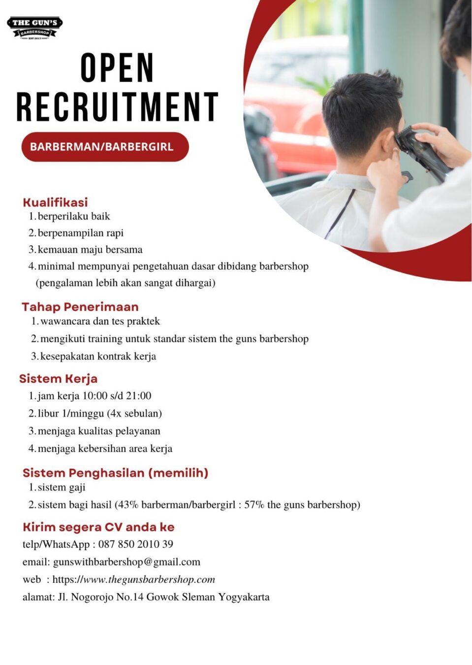 Lowongan Kerja Barberman/Barbergirl di The Guns Barbershop - LokerJogja.ID
