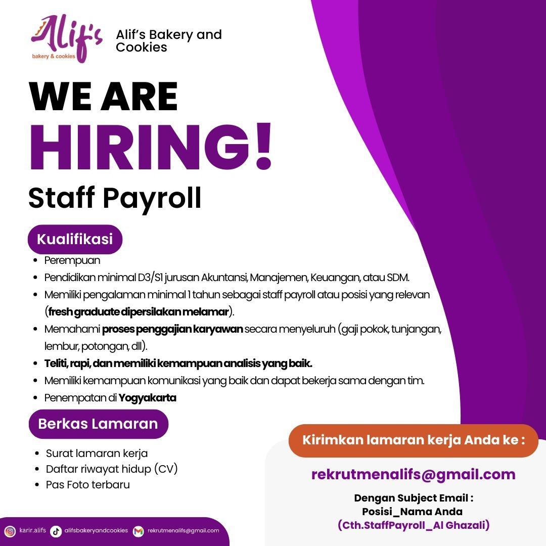 Lowongan Kerja Staff Payroll - Staff Cost Control - Staff Arsip di Alif ...