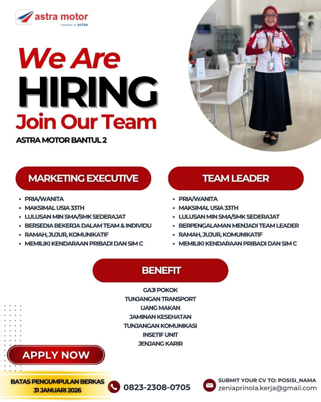 Lowongan Kerja Marketing Executive - Team Leader di Astra Motor Bantul ...