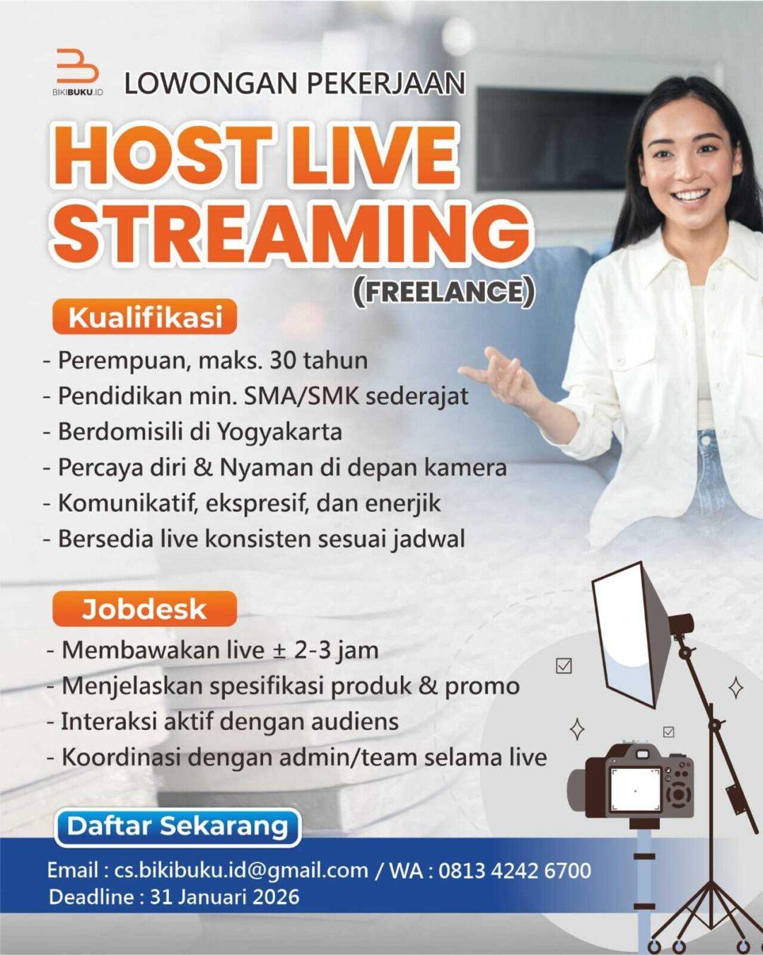 Lowongan Kerja Host Live Streaming (Freelance) di CV. Bikibuku ...