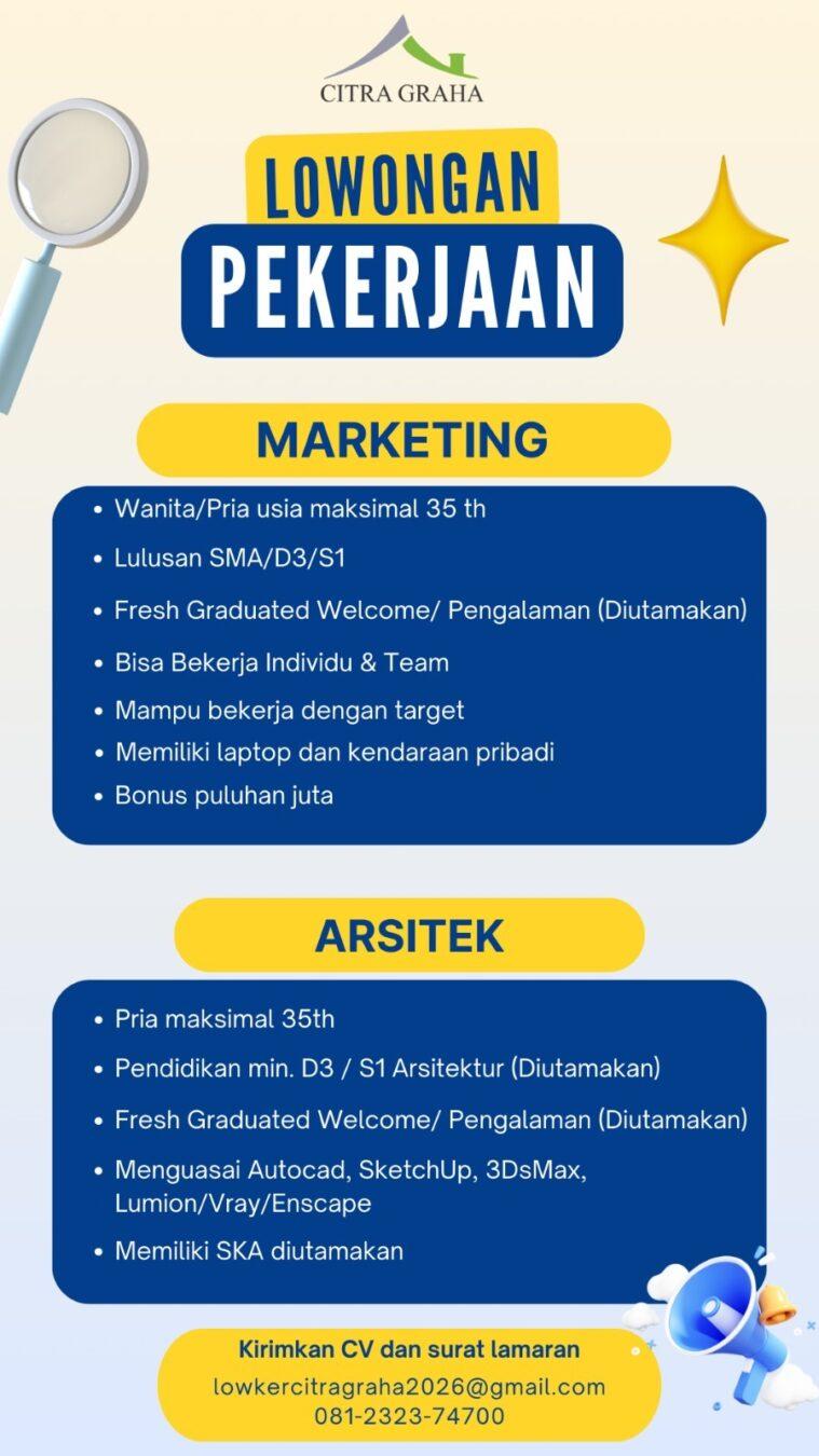 Lowongan Kerja Marketing - Arsitek di Citra Graha Group - LokerJogja.ID