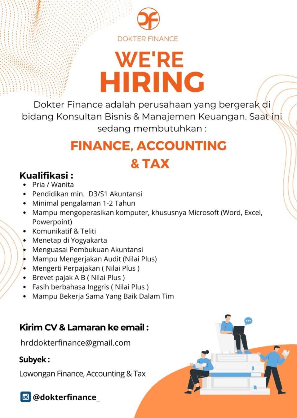 Lowongan Kerja Finance, Accounting & Tax di Dokter Finance - LokerJogja.ID