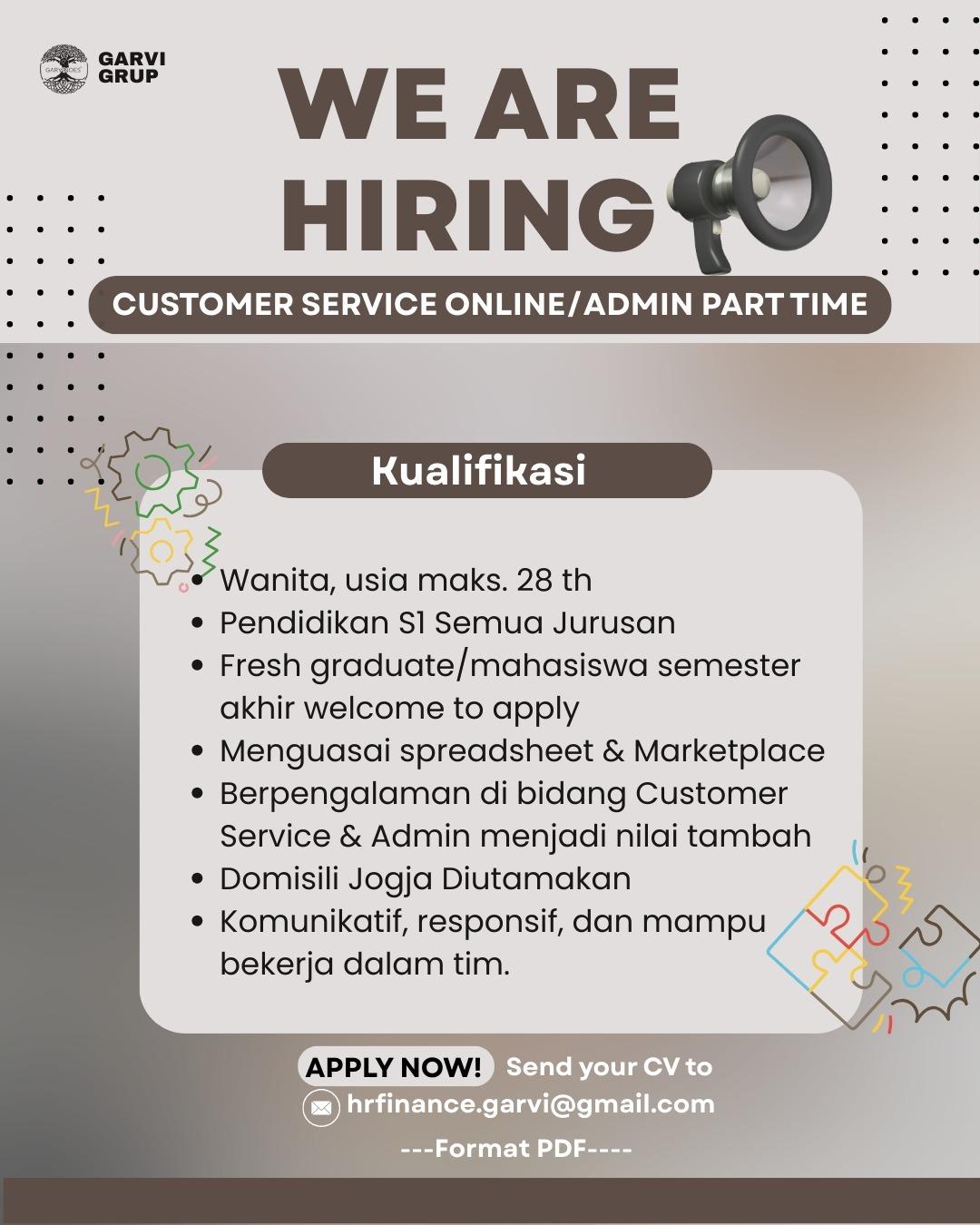 Lowongan Kerja Customer Service Online/Admin Part Time di Garvi Grup ...