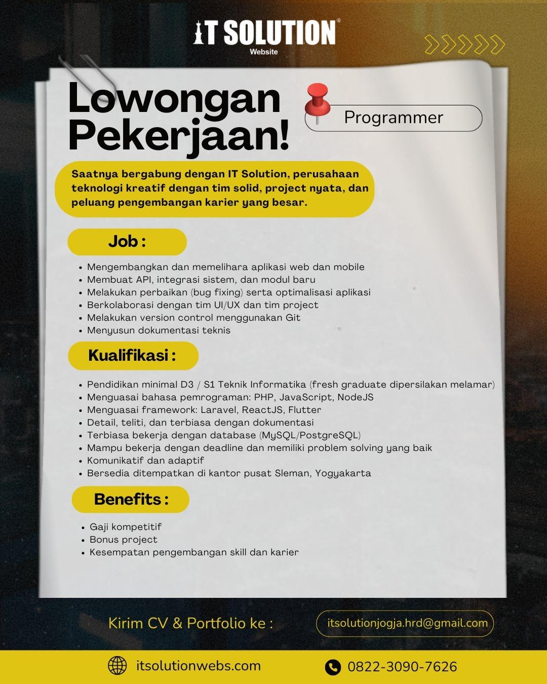 Lowongan Kerja Programmer di IT Solution - LokerJogja.ID
