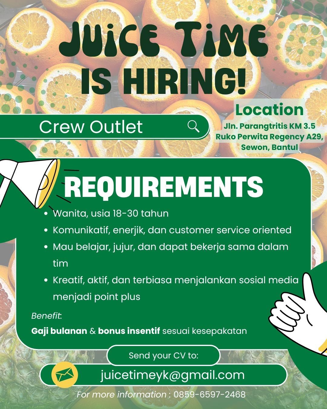 Lowongan Kerja Crew Outlet di Juice Time - LokerJogja.ID