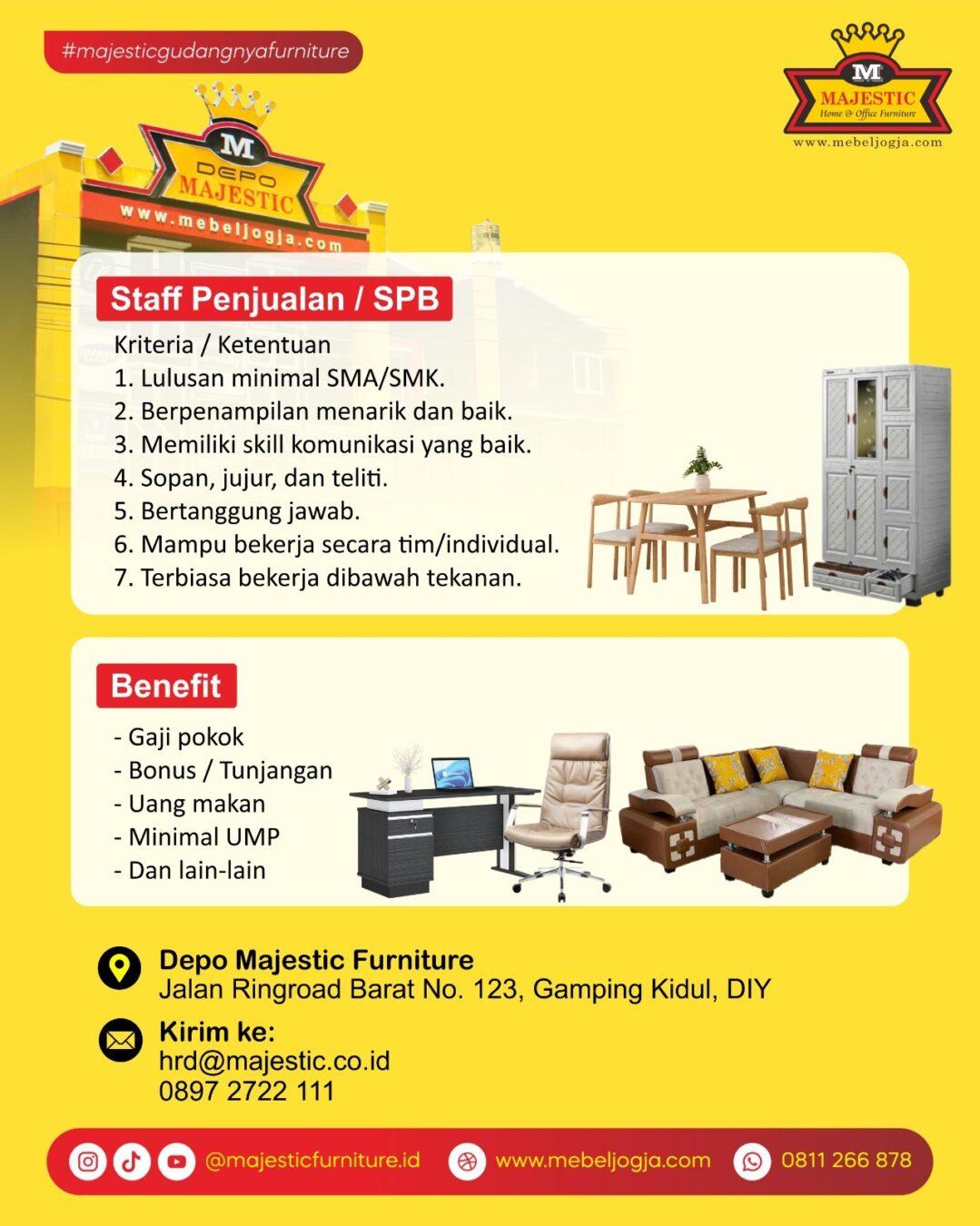 Lowongan Kerja Staff Penjualan / SPB di Majestic Furniture - LokerJogja.ID