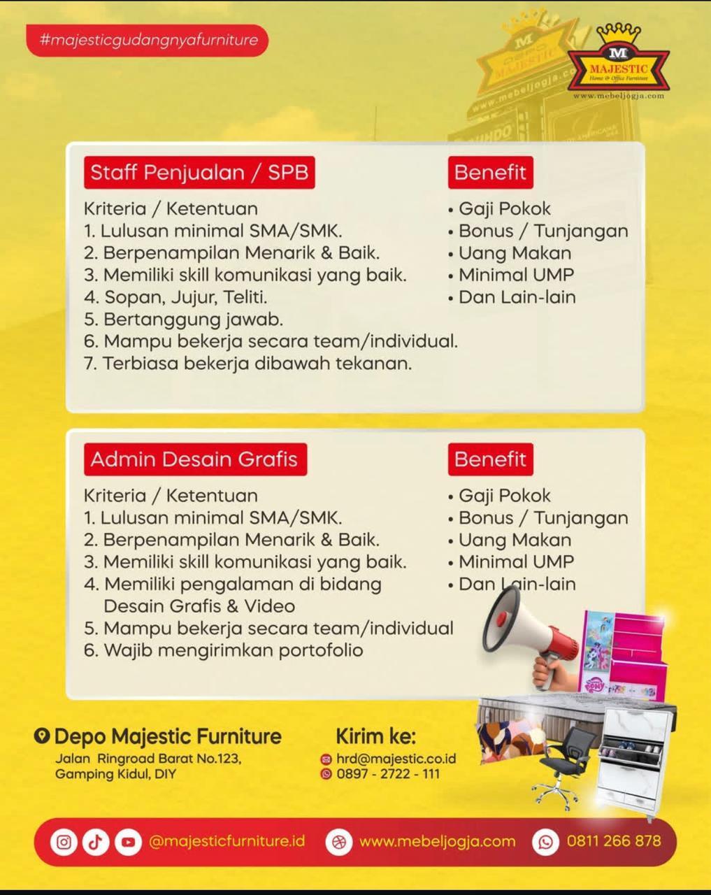 Lowongan Kerja Staff Penjualan / SPB - Admin Desain Grafis di Majestic ...