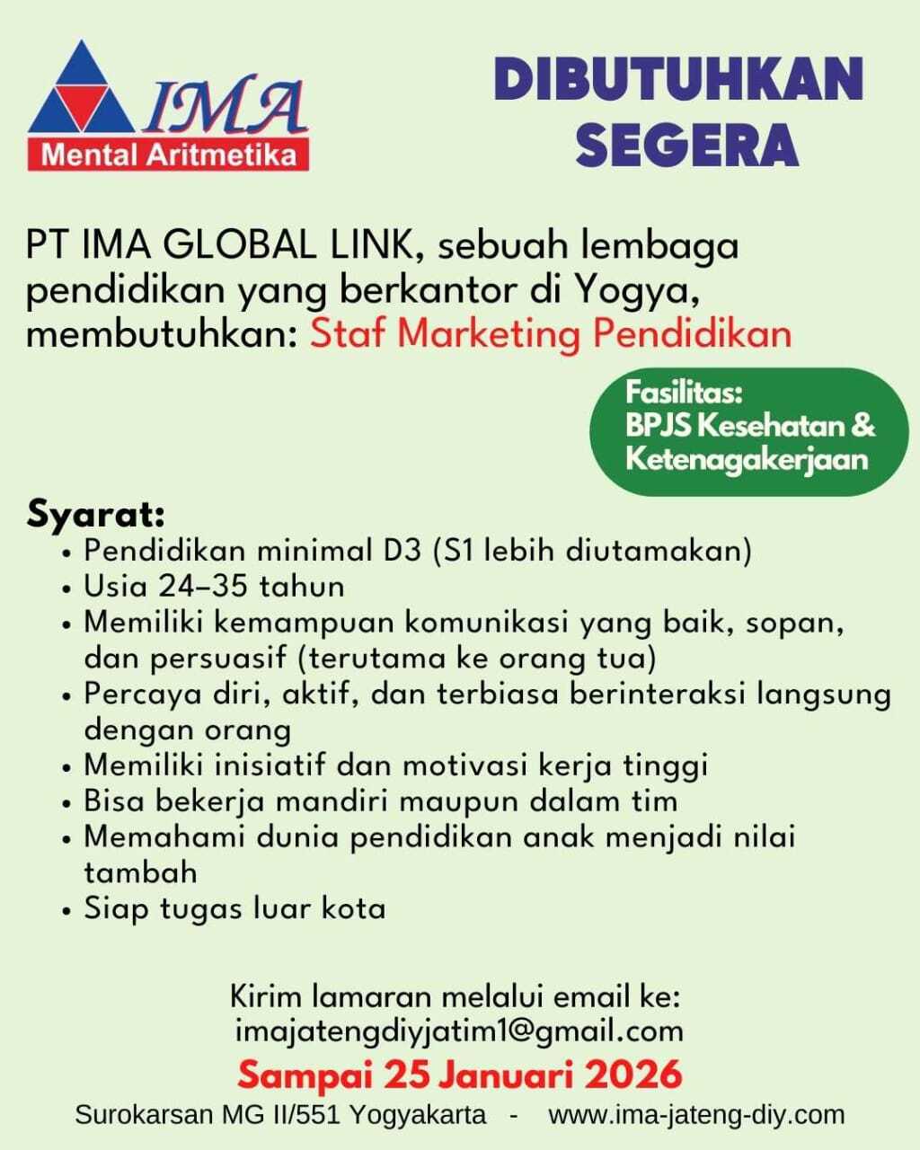 Lowongan Kerja Staff Marketing Pendidikan di PT. IMA Global Link ...