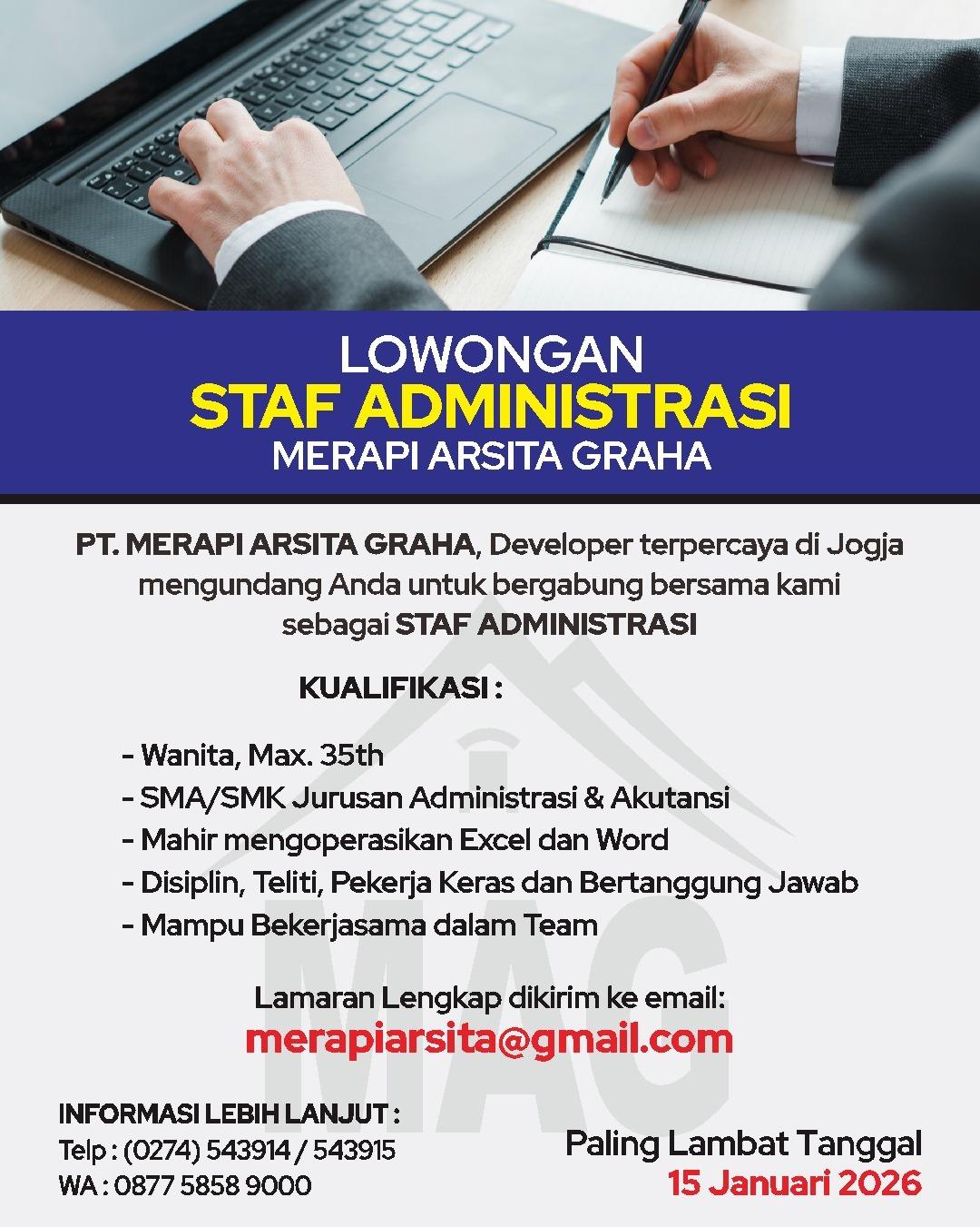 Lowongan Kerja Staf Administrasi di PT. Merapi Arsita Graha - LokerJogja.ID