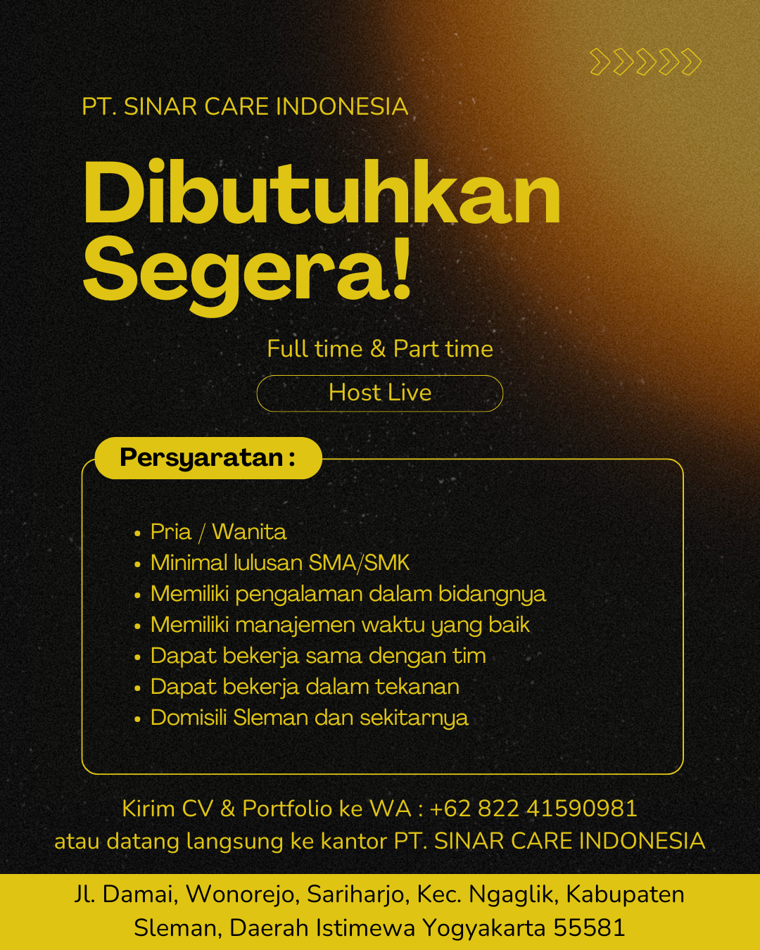 Lowongan Kerja Host Live Full Time - Host Live Part Time di PT. Sinar ...