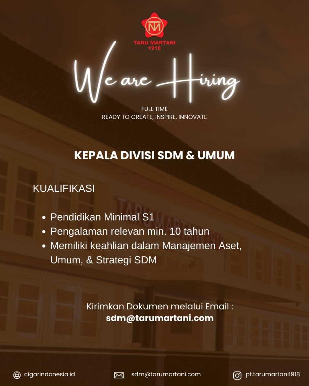 Lowongan Kerja Kepala Divisi SDM & Umum - Manager SDM - Staf Senior SDM ...