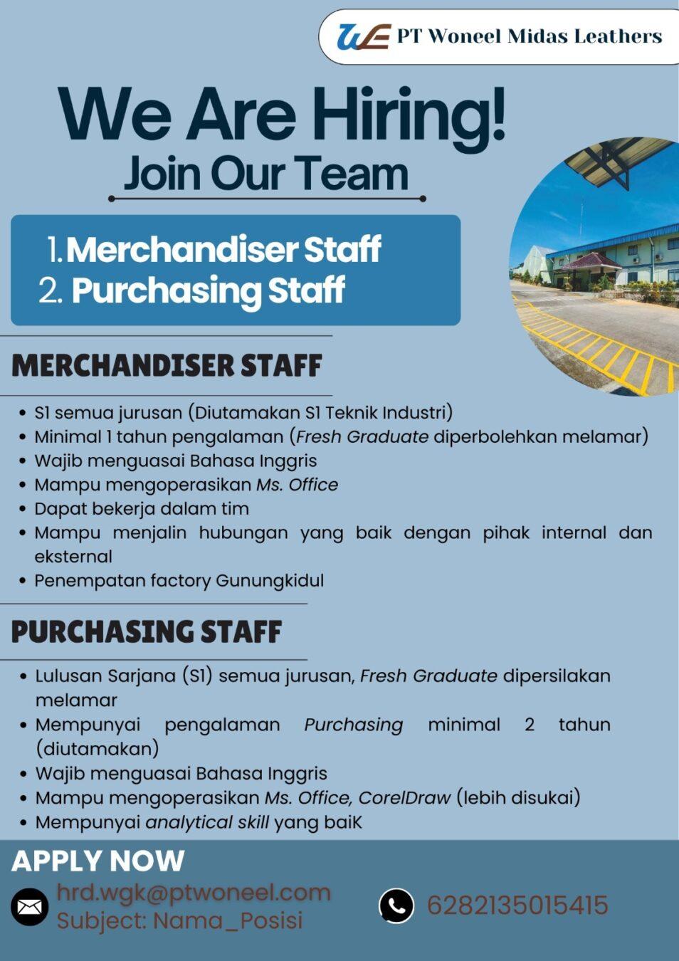 Lowongan Kerja Merchandiser Staff - Purchasing Staff di PT. Woneel ...