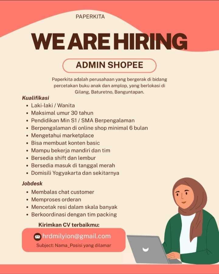 Lowongan Kerja Admin Shopee - Crew Packing - Crew Finishing - Driver ...