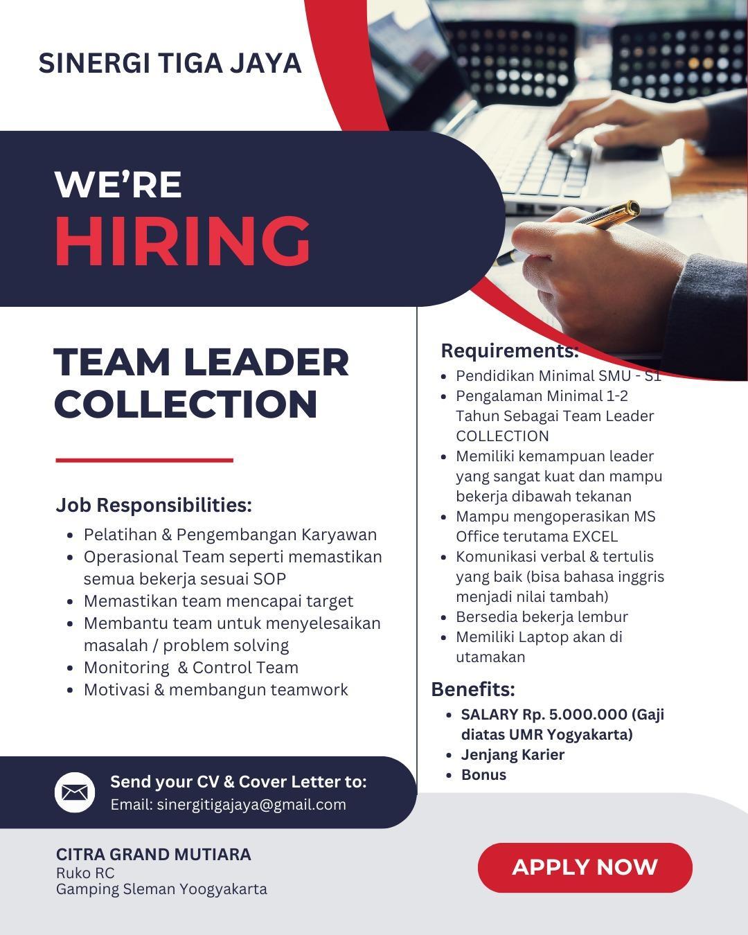 Lowongan Kerja Team Leader Collection di Sinergi Tiga Jaya - LokerJogja.ID