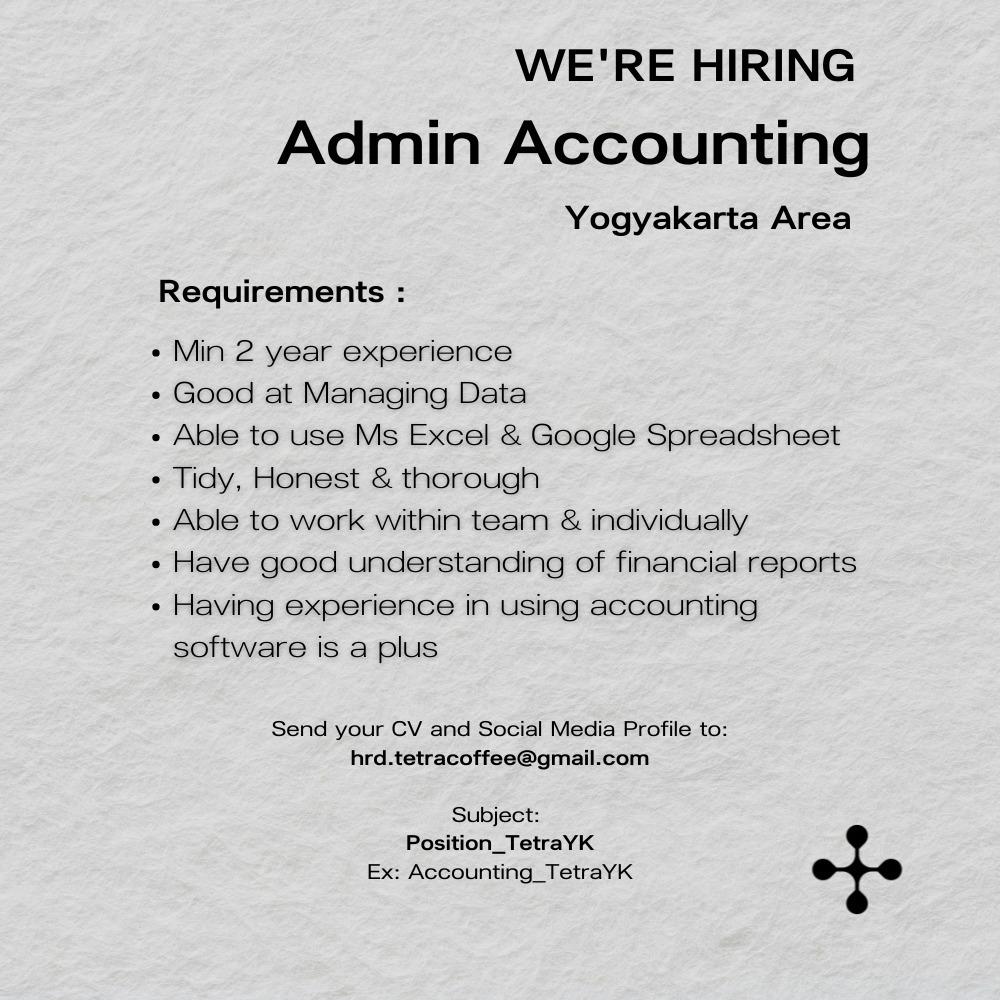 Lowongan Kerja Admin Accounting di Tetra Coffee & Eatery - LokerJogja.ID