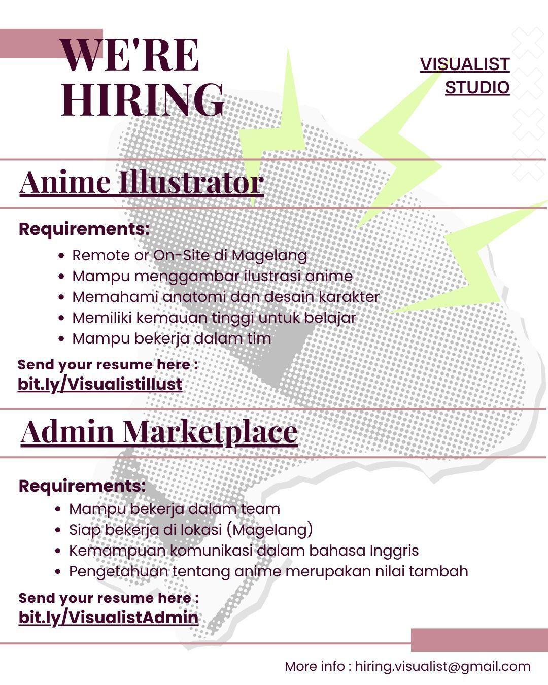 Lowongan Kerja Anime Illustrator - Admin Marketing di Visualist Studio ...