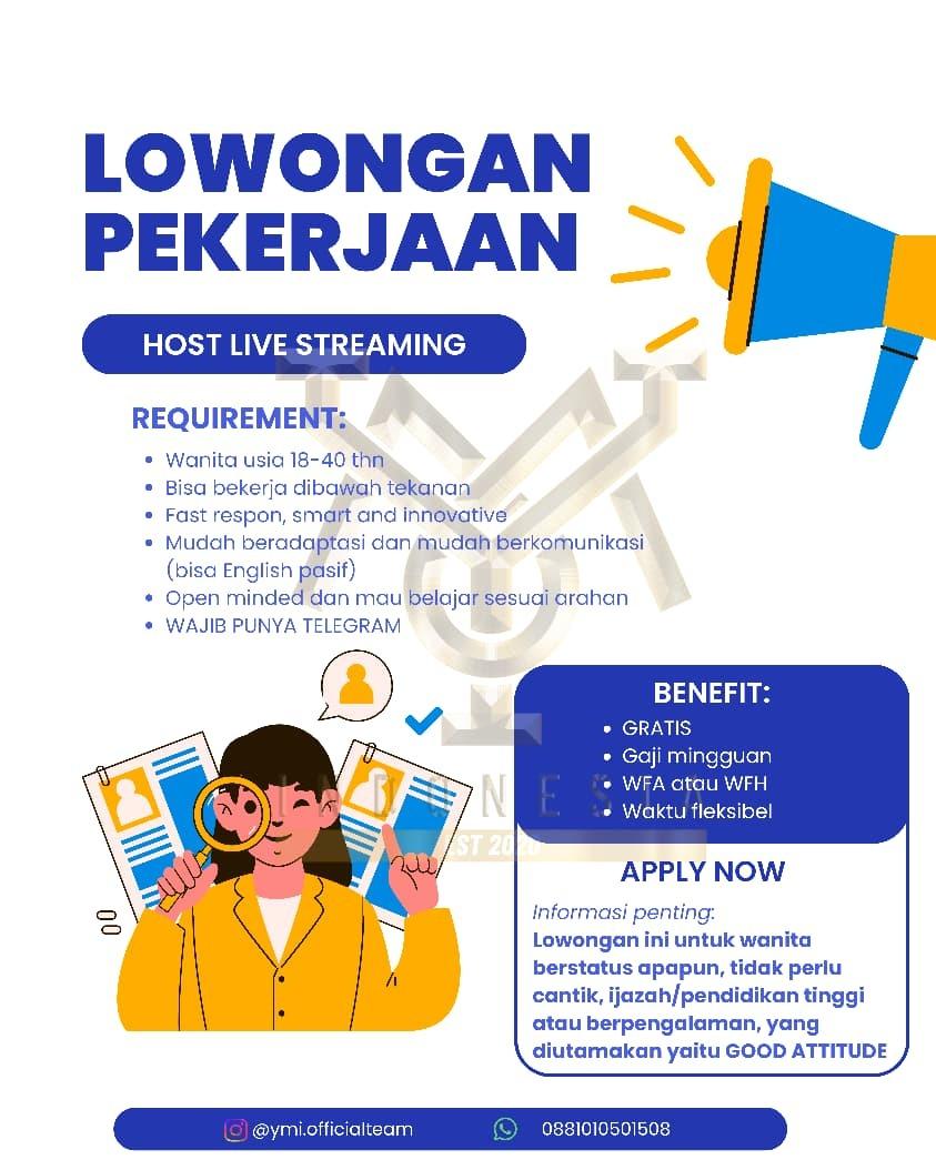 Lowongan Kerja Host Live Streaming di YMI Team - LokerJogja.ID
