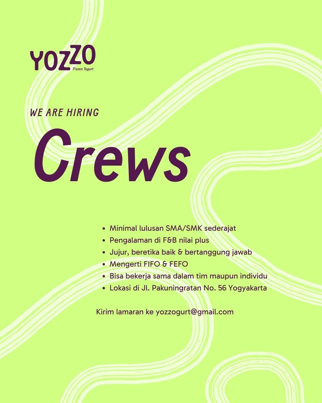 Lowongan Kerja Crews di Yozzo Frozen Yogurt - LokerJogja.ID