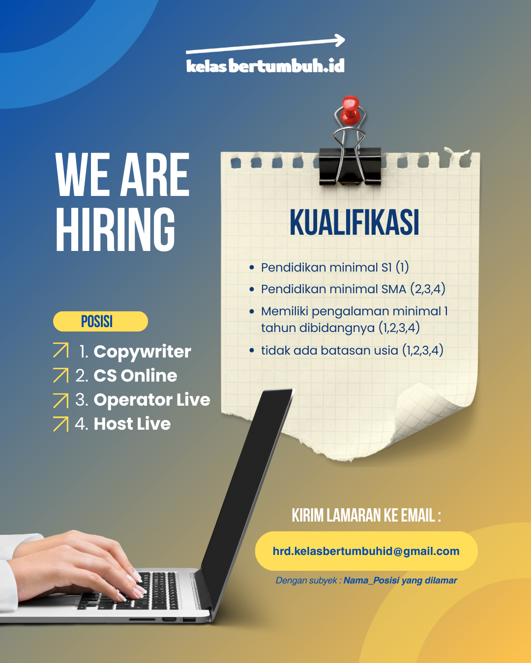 Lowongan Kerja Copywriter - CS Online - Freelance Host Live - Operator ...