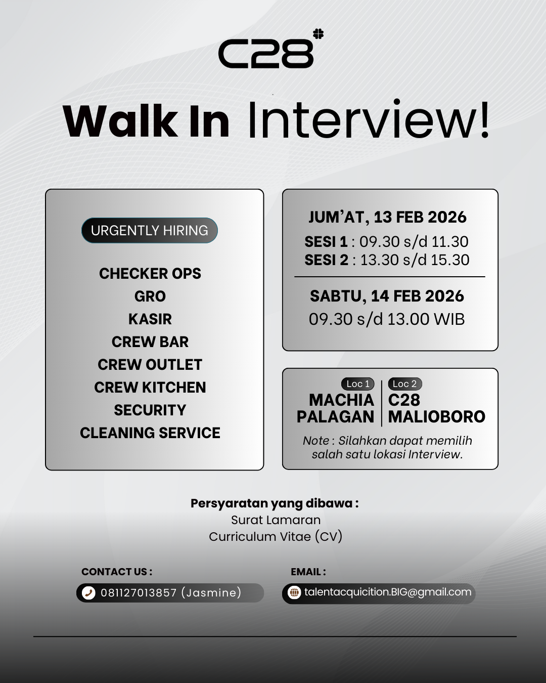 Lowongan Kerja Checker OPS - GRO - Kasir - Crew Bar - Crew Outlet - dan ...