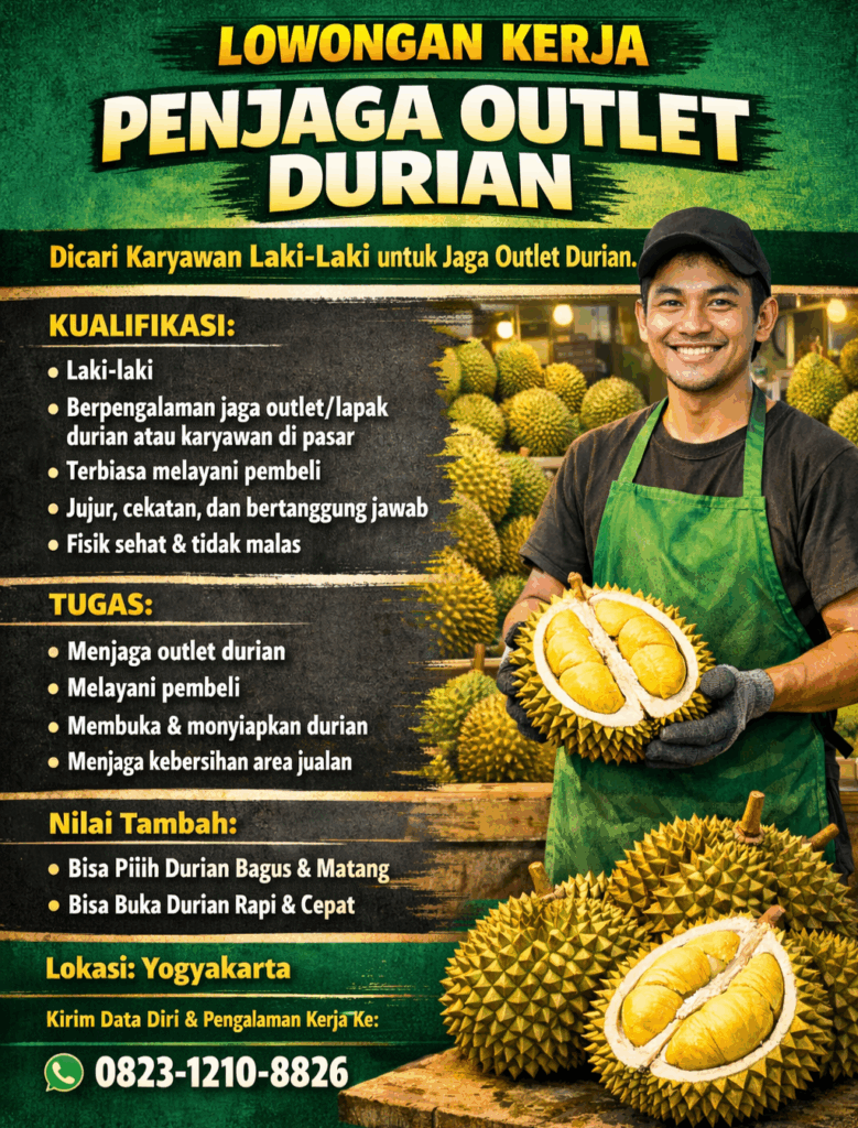Lowongan Kerja Penjaga Outlet Durian di Durian Skuy - LokerJogja.ID