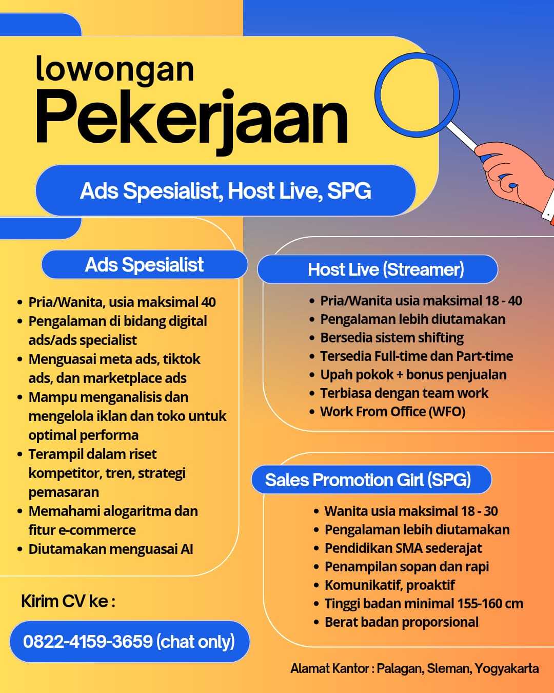 Lowongan Kerja Ads. Advertising - SPG - Host Live di PT. 3D (Digdoyo ...