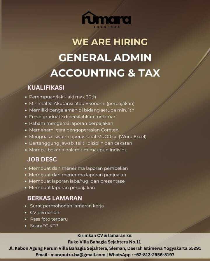 Lowongan Kerja General Admin Accounting & Tax - Marketing Offline di PT ...