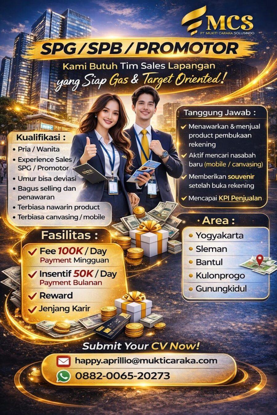 Lowongan Kerja SPG/SPB/Promotor - Leader Sales Lapangan di PT. Mukti ...