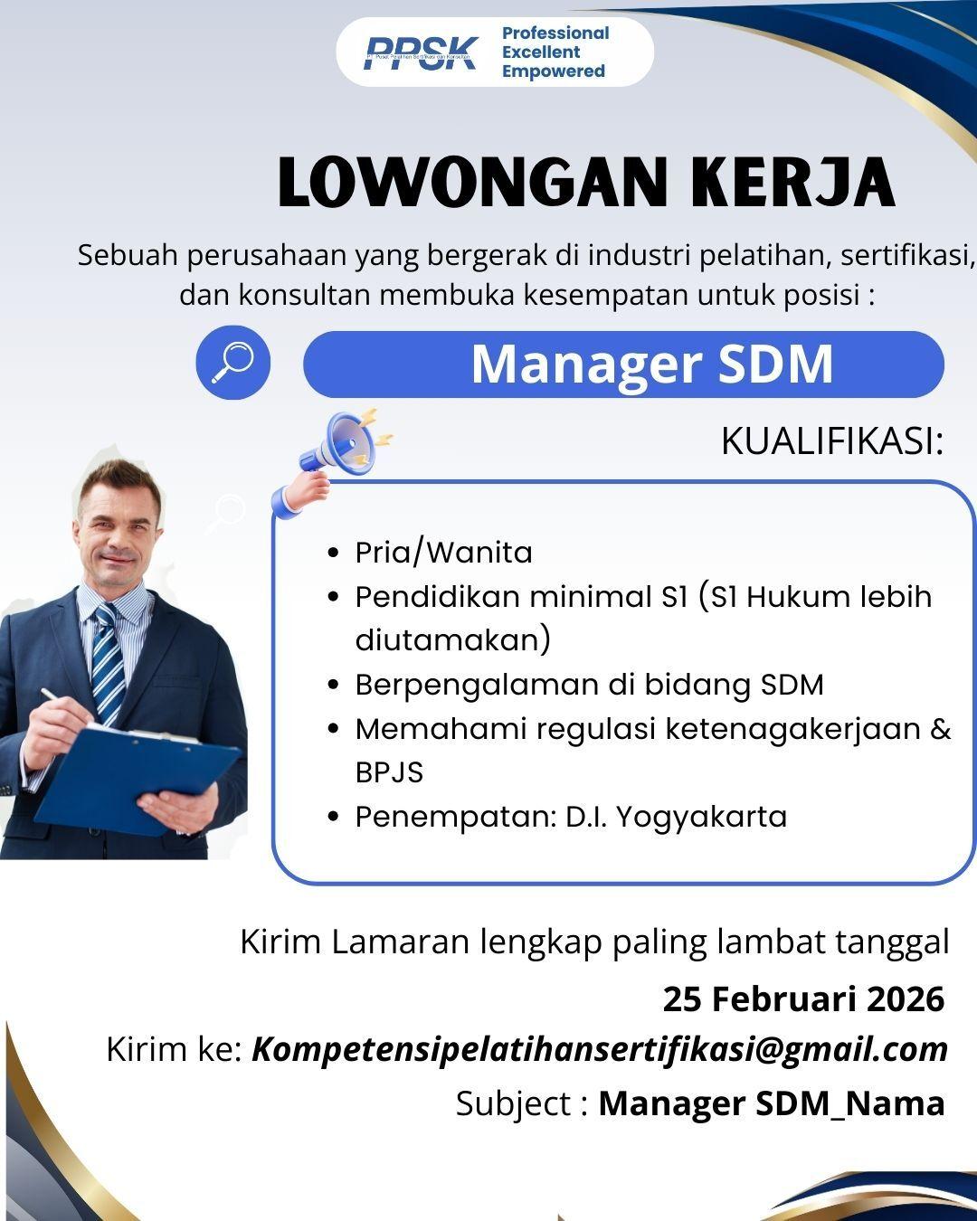 Lowongan Kerja Manager SDM - Satpam di PT. Pusat Pelatihan Sertifikasi ...