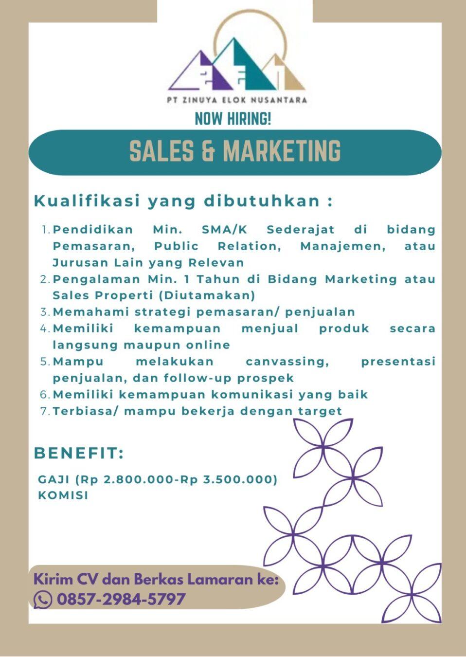 Lowongan Kerja Sales & Marketing di PT. Zinuya Elok Nusantara ...