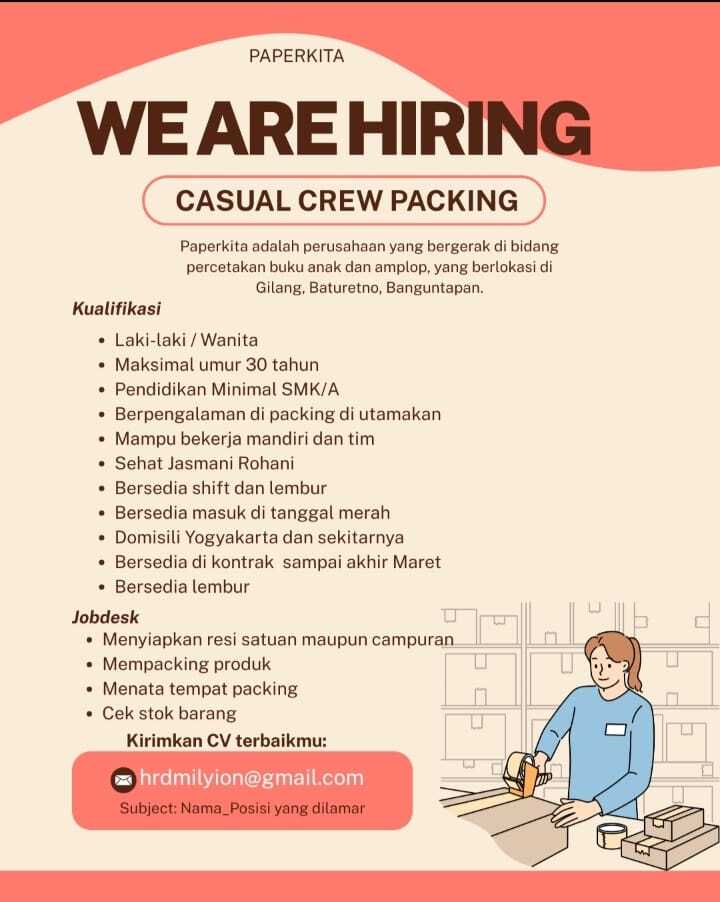 Lowongan Kerja Casual Crew Packing - Admin Shopee - Casual Crew ...