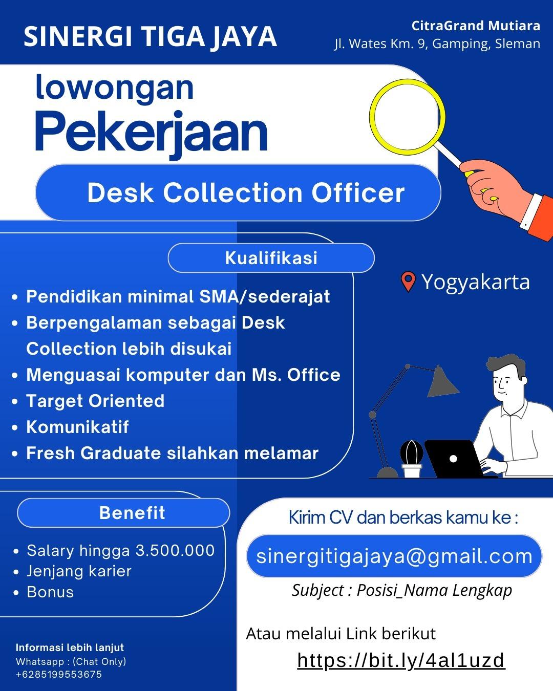 Lowongan Kerja Desk Collection Officer - Team Leader di Sinergi Tiga ...