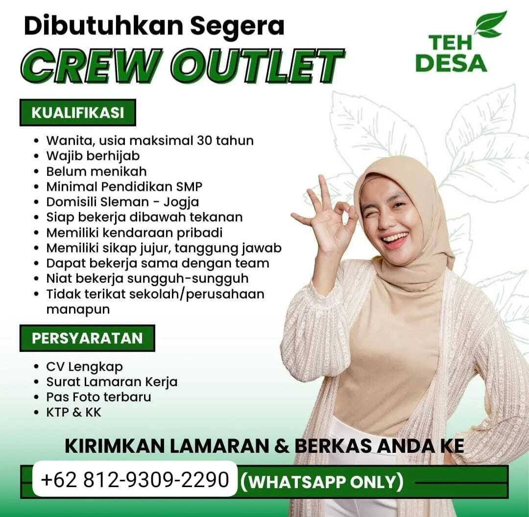 Lowongan Kerja Crew Outlet di Teh Desa D.I.Y - LokerJogja.ID