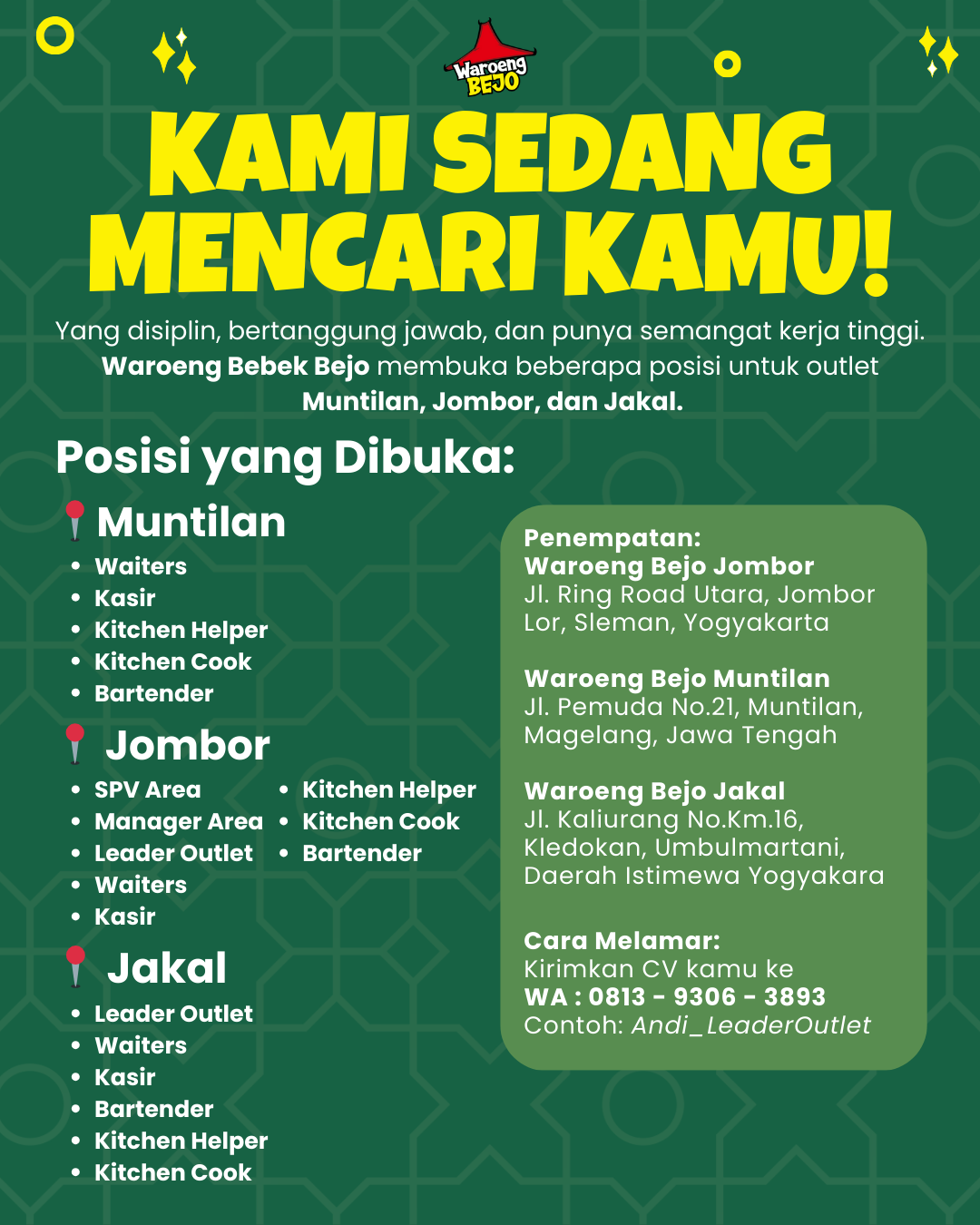 Lowongan Kerja Leader Outlet - Waiters - Kasir - Kitchen Helper ...
