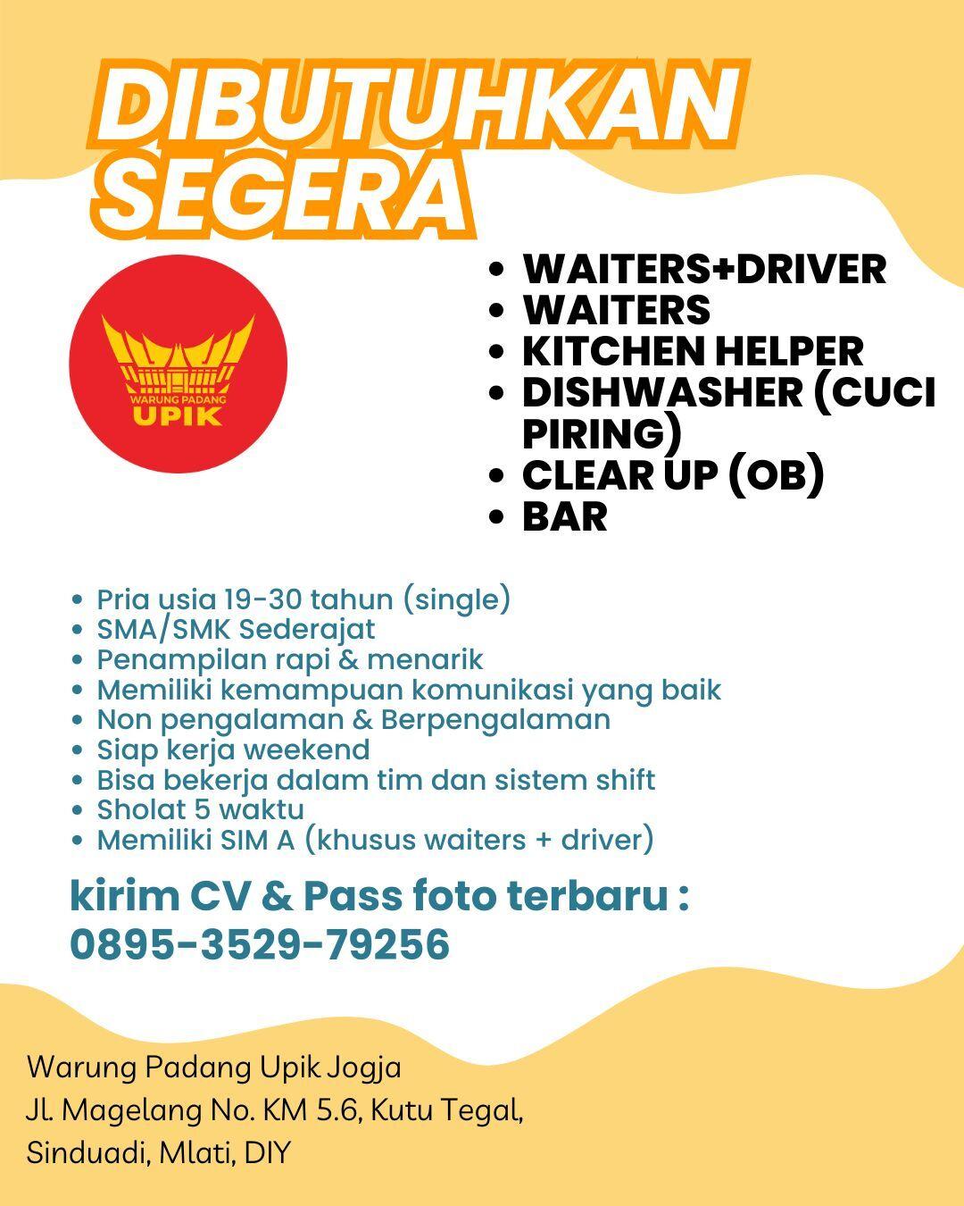 Lowongan Kerja Waiters + Driver - Waiters - Kitchen Helper - Dishwasher ...