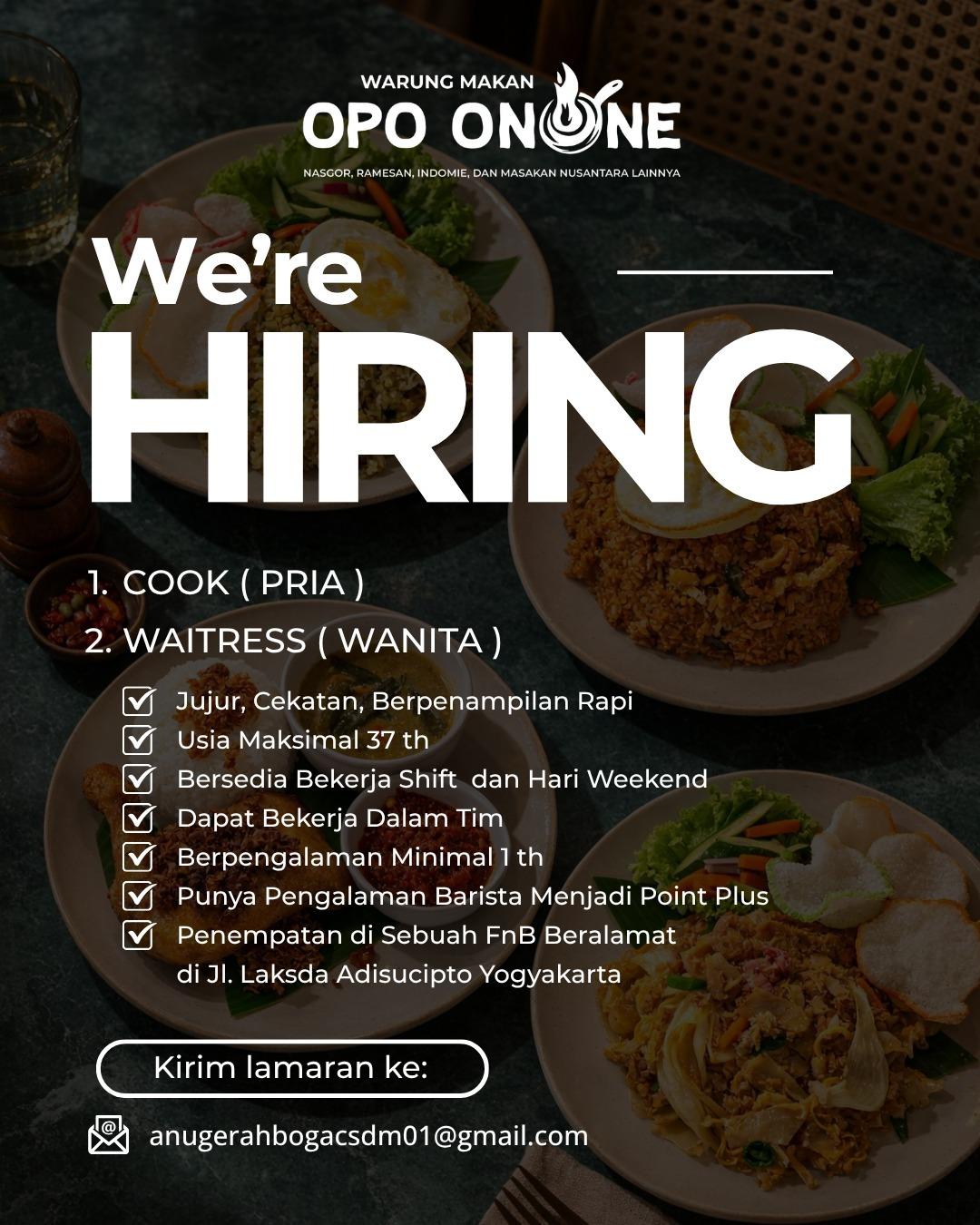Lowongan Kerja Cook - Waitress di Anugerah Boga Cemerlang - LokerJogja.ID