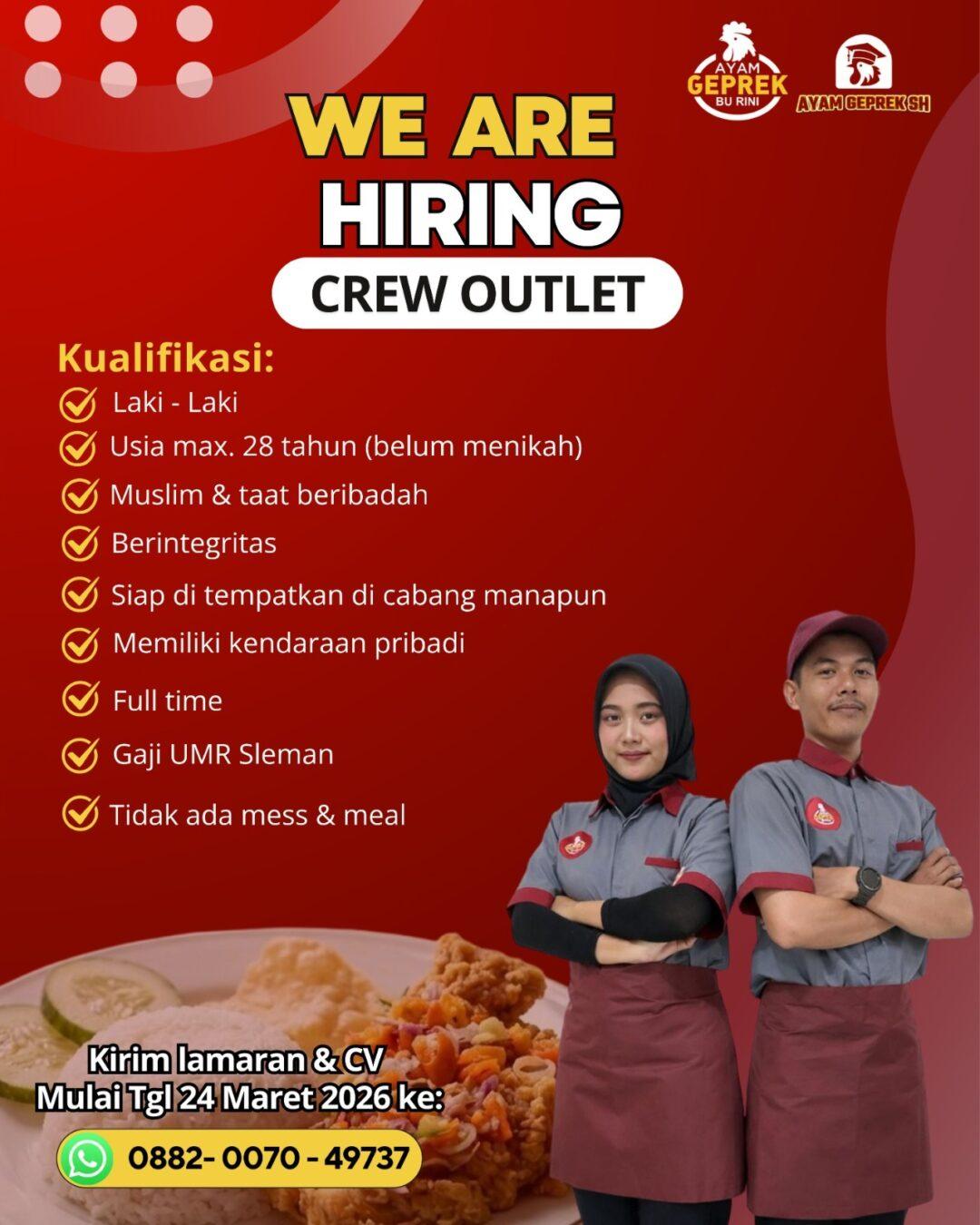 Lowongan Kerja Crew Outlet di Ayam Geprek Bu Rini - LokerJogja.ID