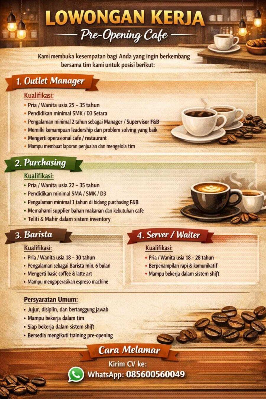 Lowongan Kerja Outlet Manager - Purchasing - Barista - Server / Waiter ...