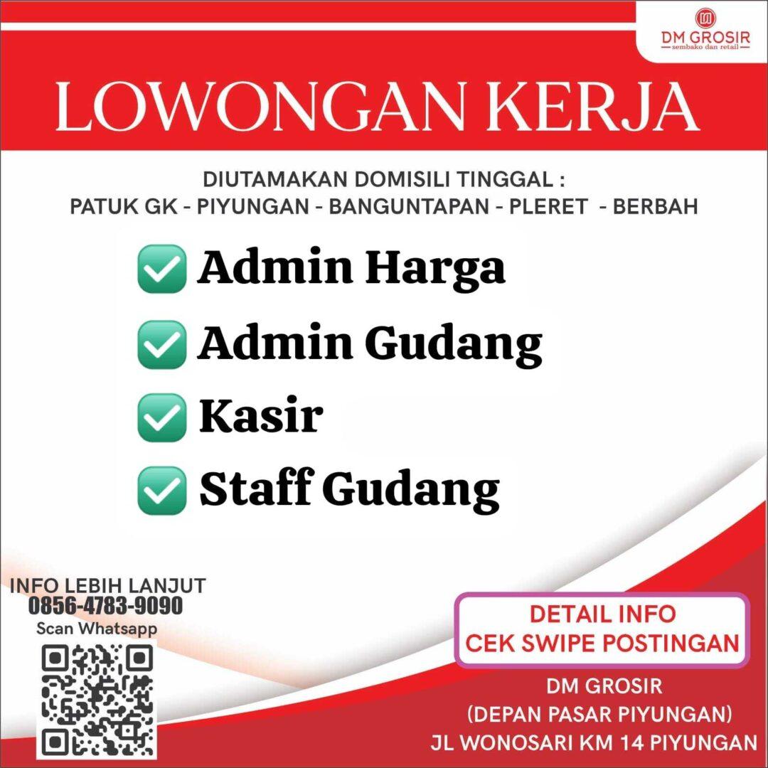 Lowongan Kerja Admin Harga - Admin Gudang - Kasir & Pramuniaga - Staff ...