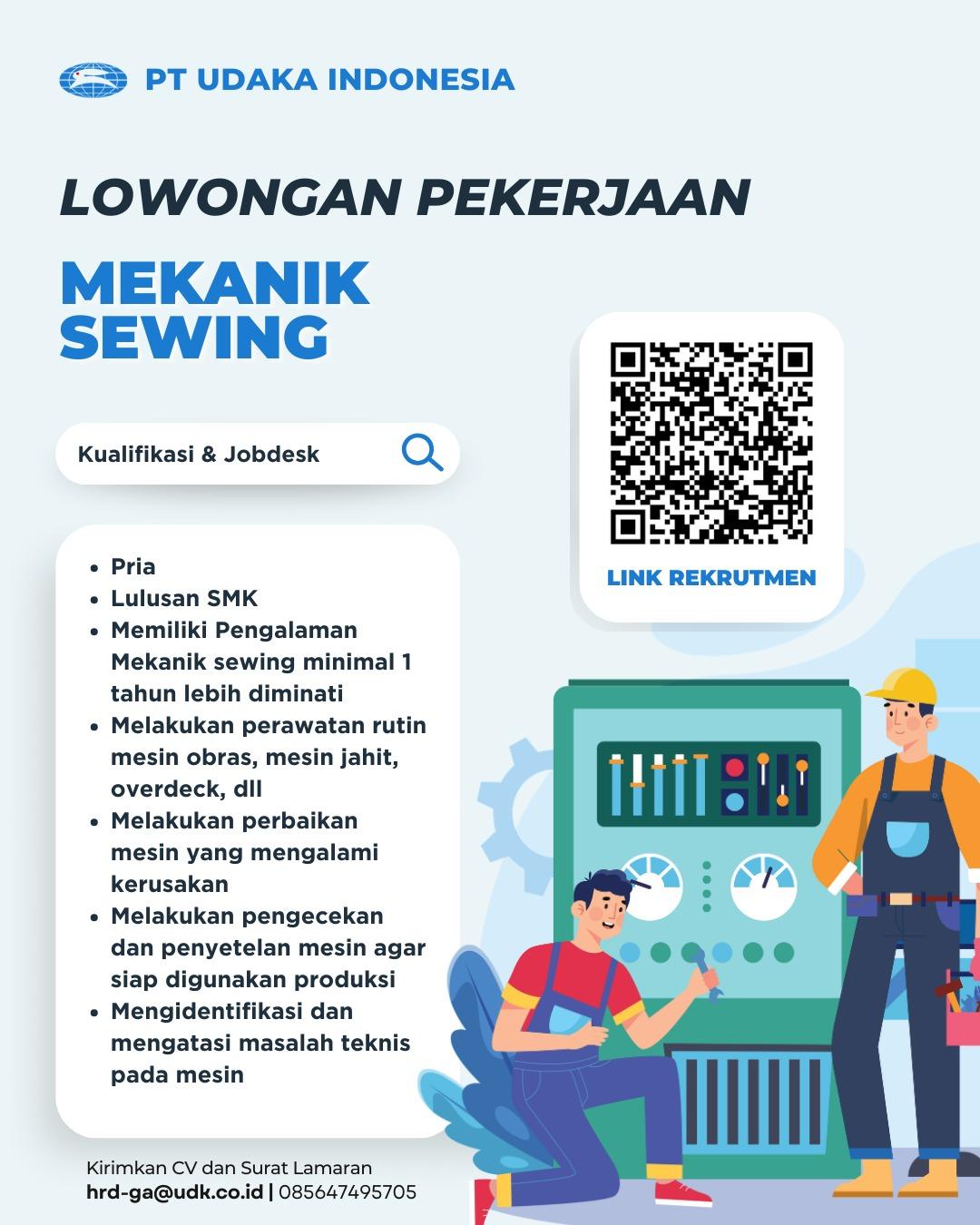 Lowongan Kerja Mekanik Sewing di PT. Udaka Indonesia - LokerJogja.ID