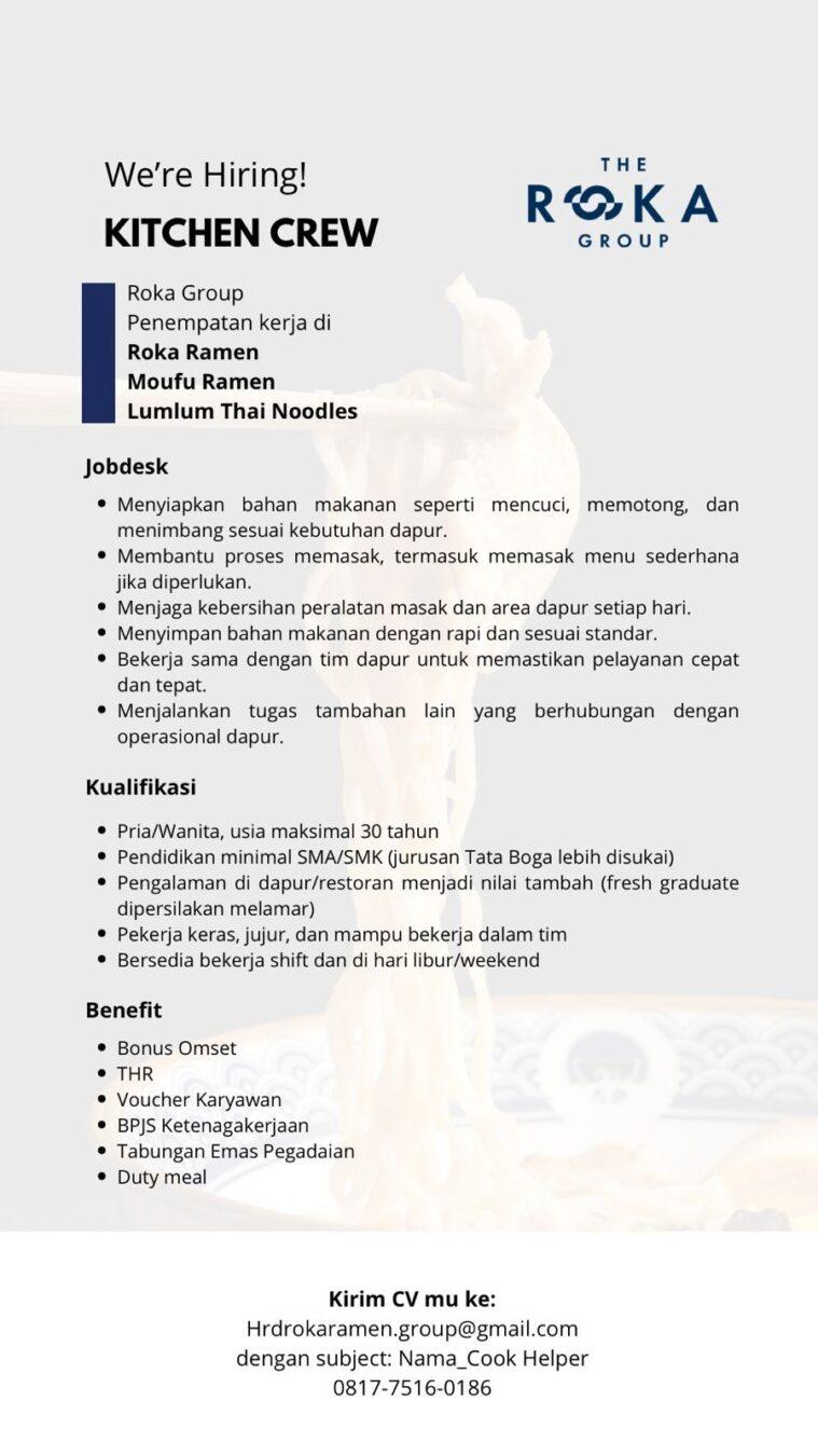 Lowongan Kerja Kitchen Crew - Server - Warehouse Operator di The Roka ...