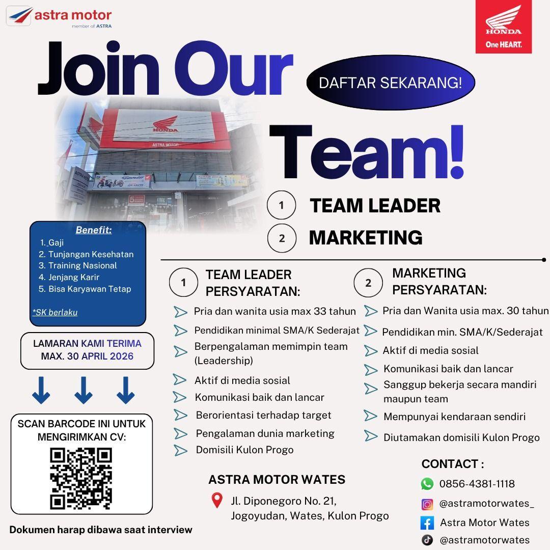 Lowongan Kerja Team Leader - Marketing di Astra Motor Wates - LokerJogja.ID