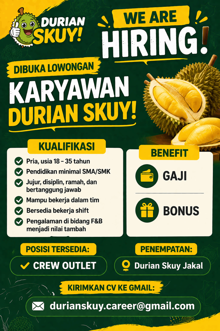 Lowongan Kerja Crew Outlet di Durian Skuy - LokerJogja.ID