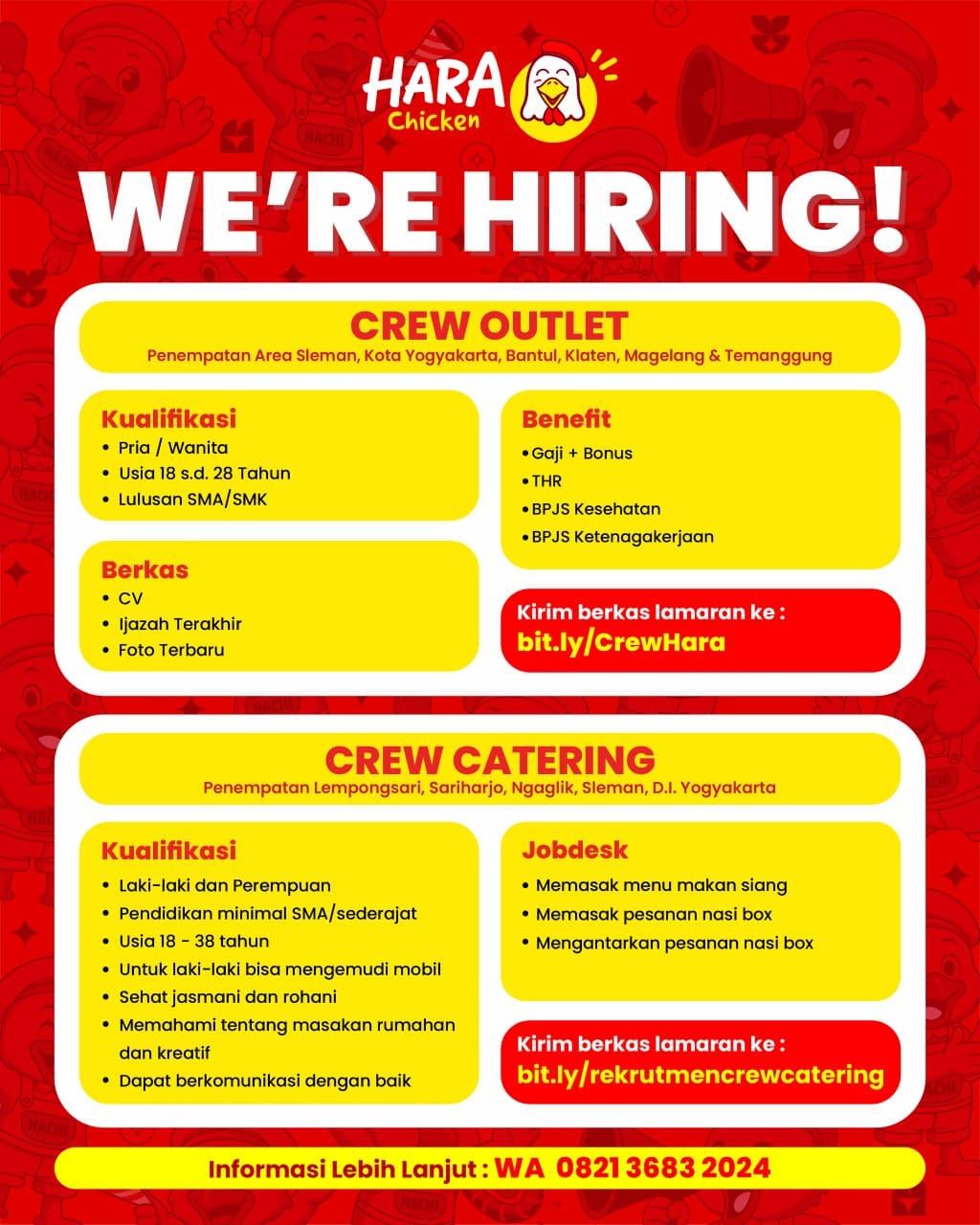 Lowongan Kerja Crew Outlet - Crew Catering di Hara Chicken - LokerJogja.ID