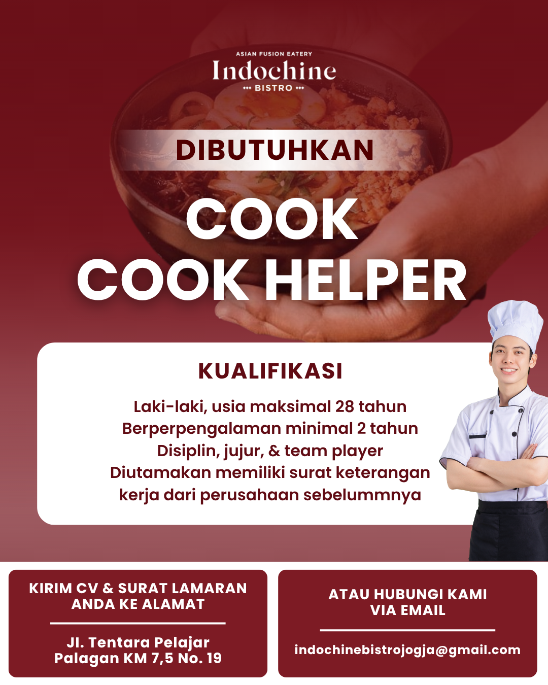 Lowongan Kerja Cook - Cook Helper di Indochine Bistro Yogyakarta ...
